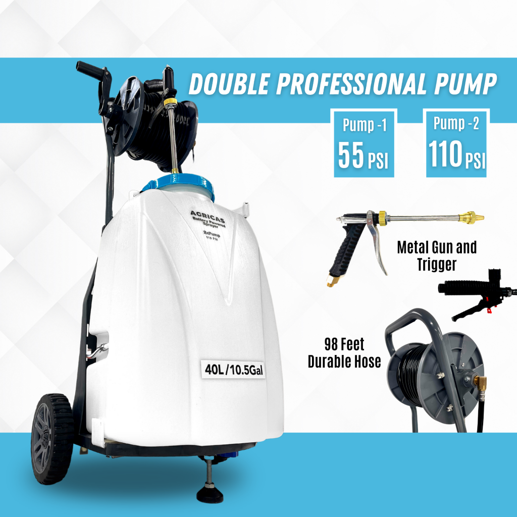 AGRICAS AG2004 Battery-Powered Cart Sprayer / Double Pump 10.5 Gal,40 ...